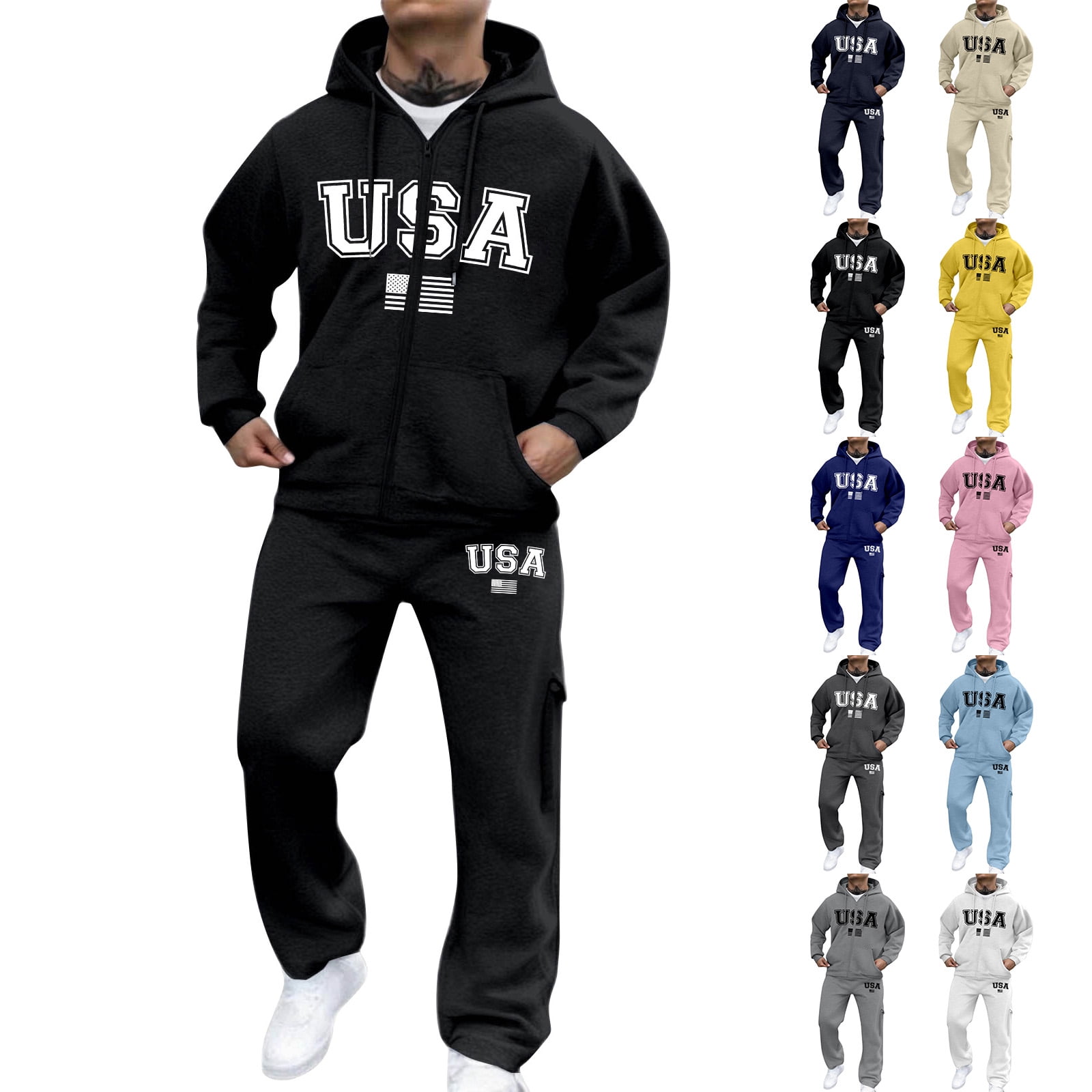 Men's Zippered Sweatshirt Jacket Suit, Casual Sports Set with Fleece ...