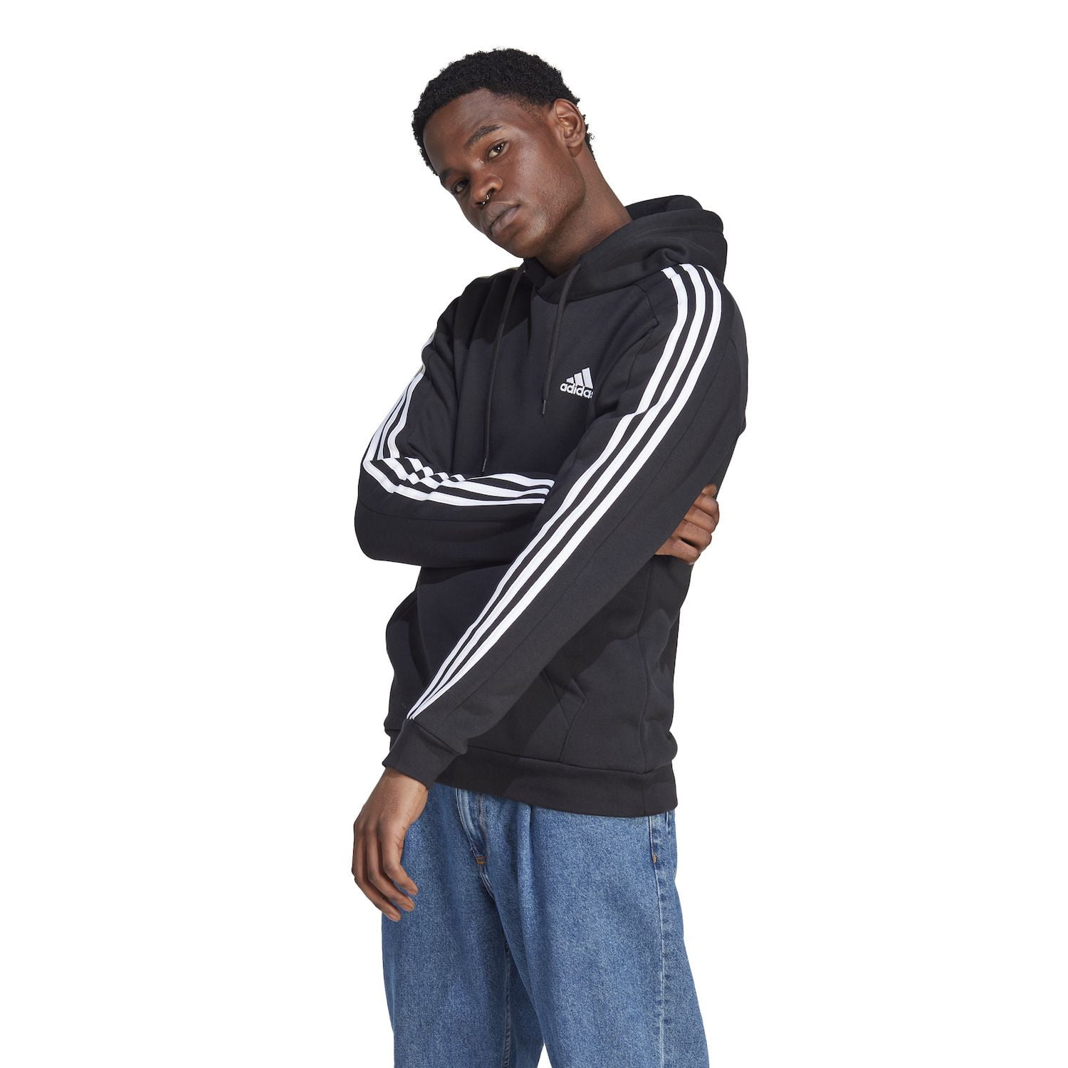 Men's adidas Essentials Fleece 3-Stripes Hoodie Color: Black Size: M ...