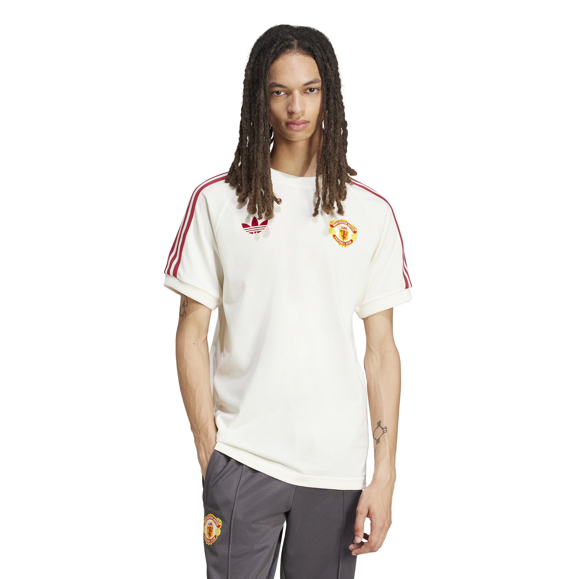 Men's adidas Originals Cream Manchester United Adicolor Three-Stripe ...