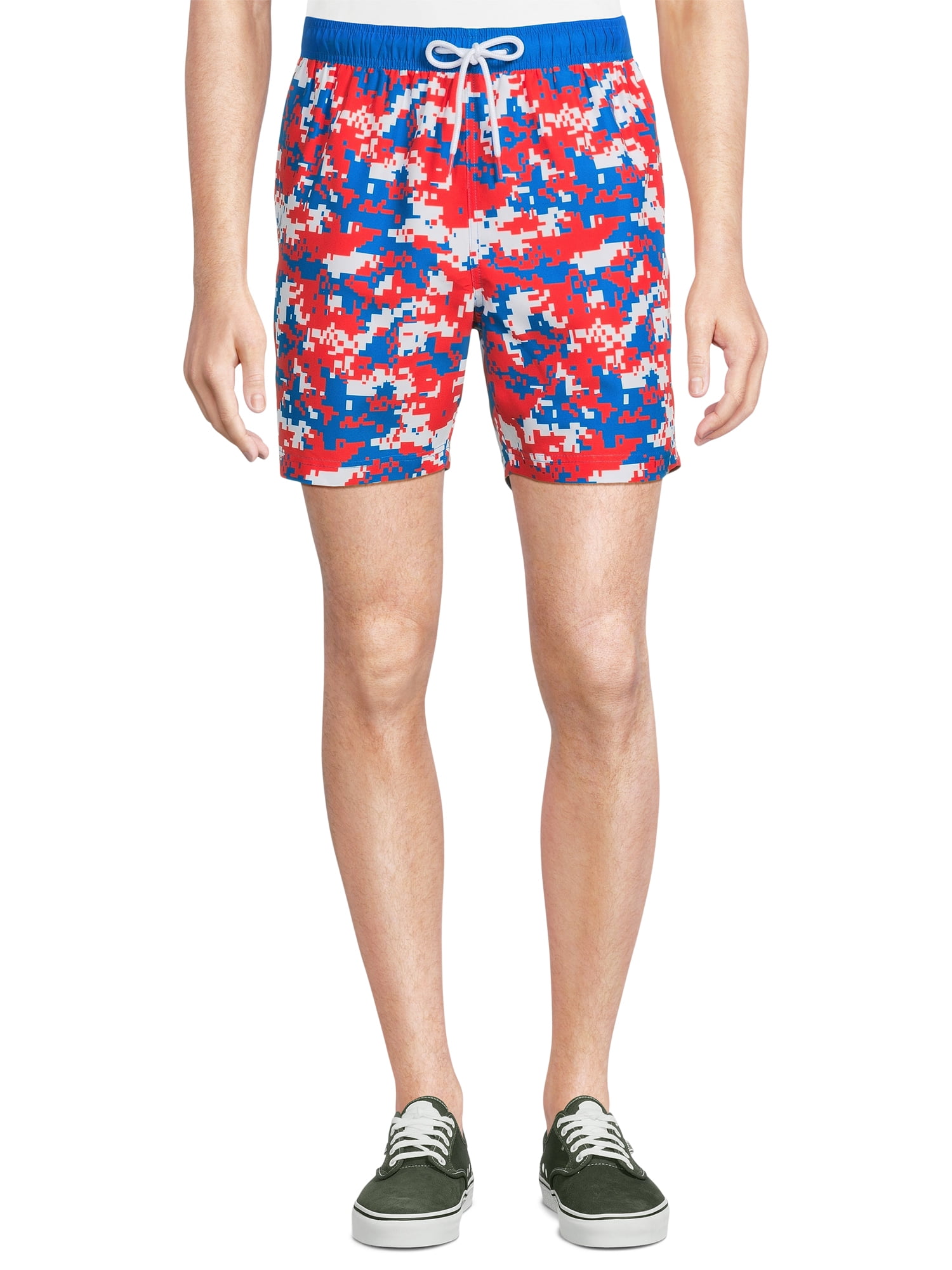 Way To Celebrate Men's & Big Men's Americana Print Swim Trunks, Sizes S ...