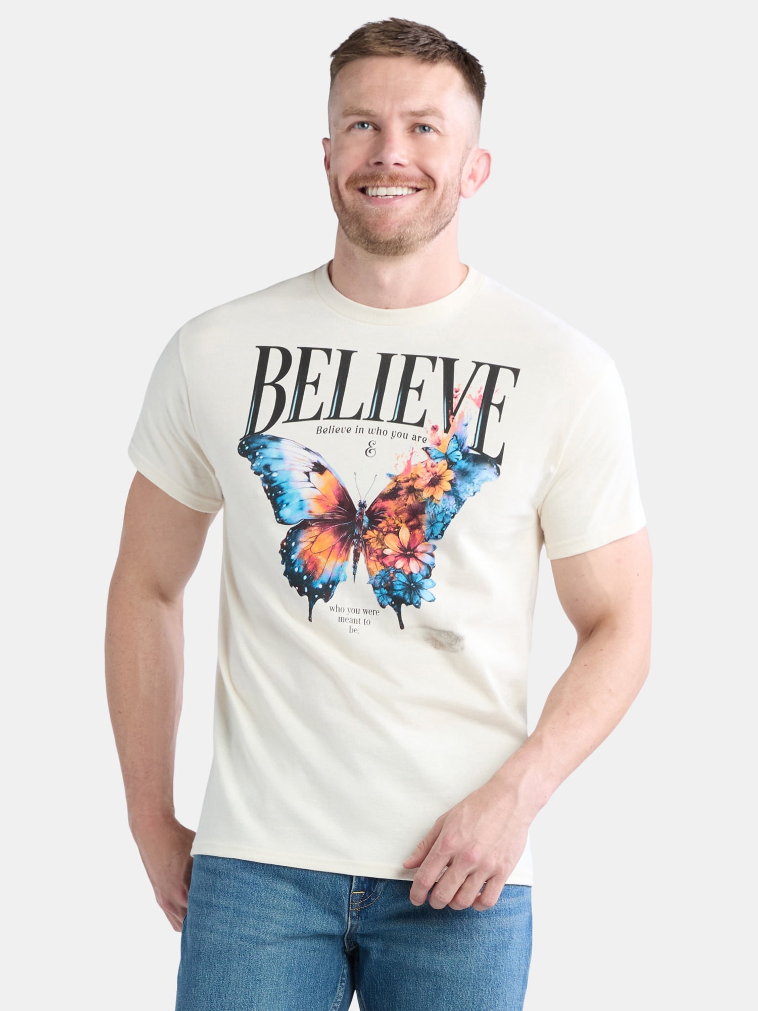 Men's and Big Men's Believe in Yourself Butterfly Cotton Graphic Tee ...
