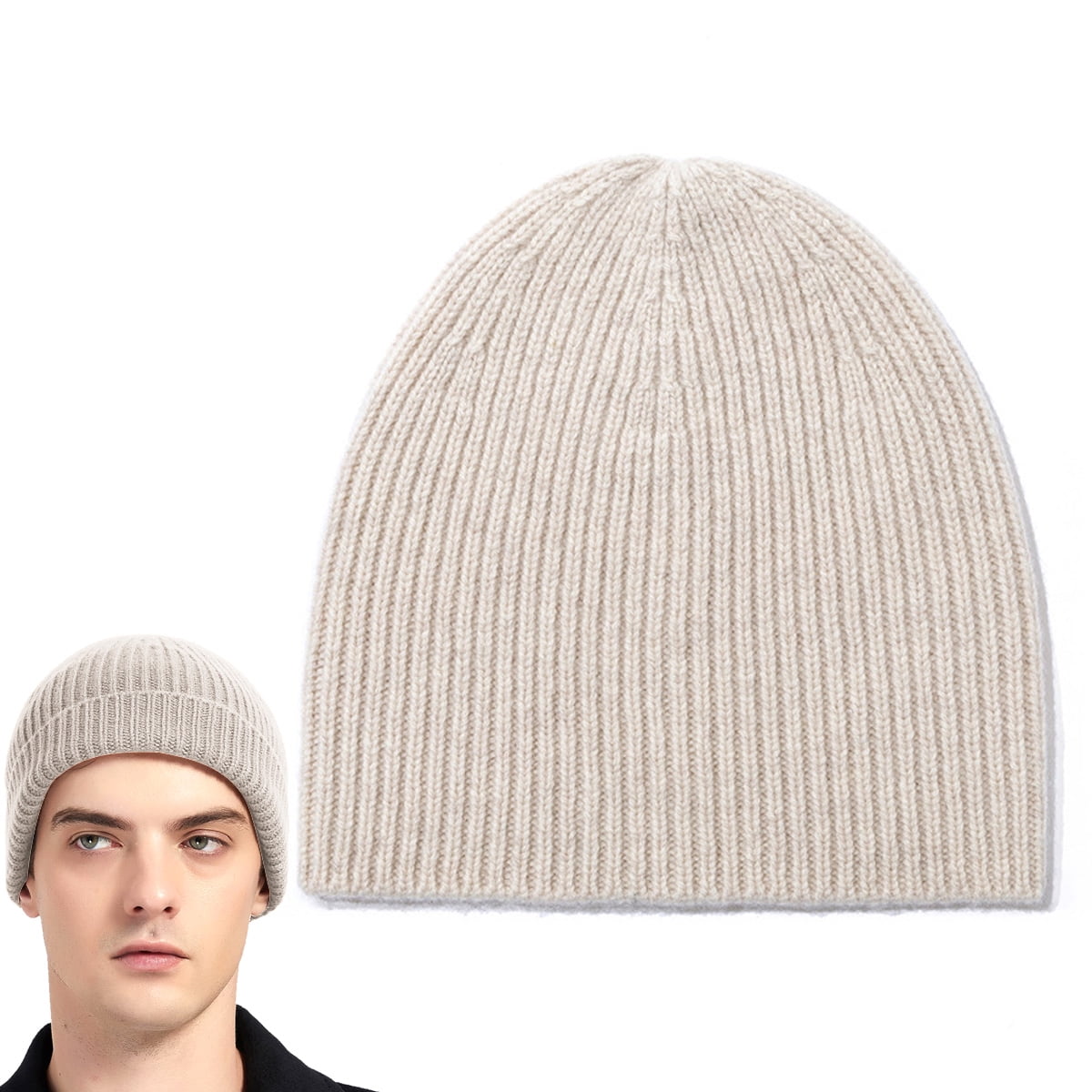Men's and women's winter wool knit loose stretch skull pom pom hat ...