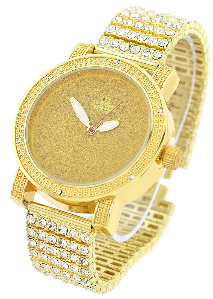 Men's big heavy gold -tone clear CZ ice-out clubbing watch 50mm 13mm ...