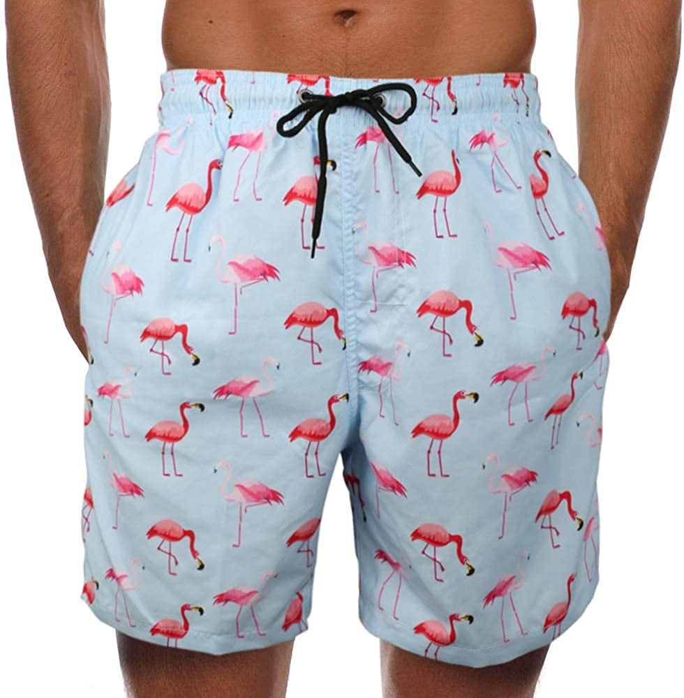 Men's blue Flamingo Mens Swim Trunks Short Quick-Dry Swimming Trunks ...