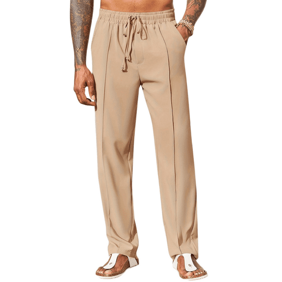 Men's casual loose pants with drawstring elastic waist and pockets ...