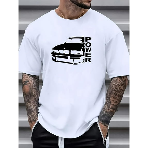 Men's cotton White Print Tshirt Graphic Tees Shirts Retro Car Power ...