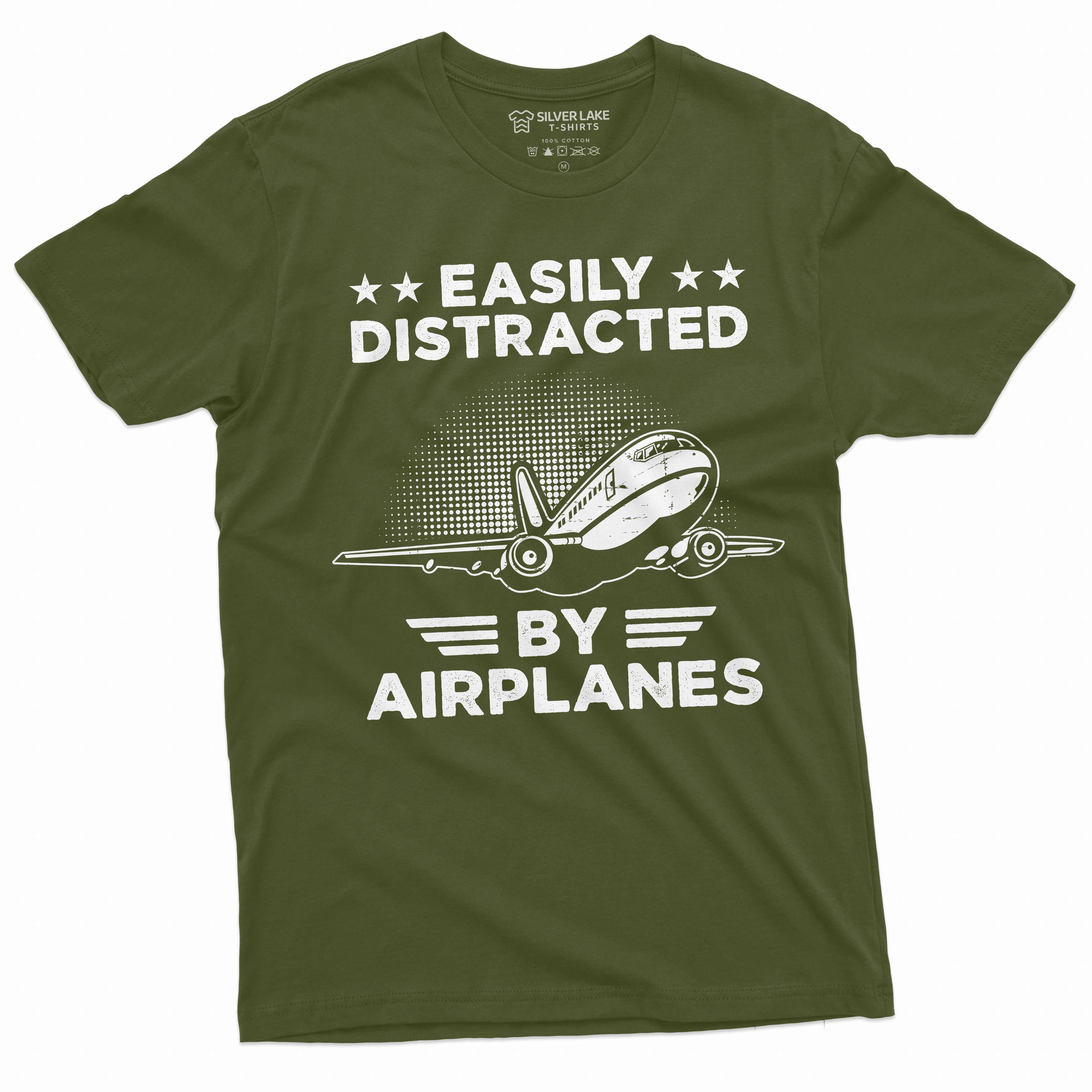Men's funny easily distracted by airplanes T-shirt pilot gift funny ...