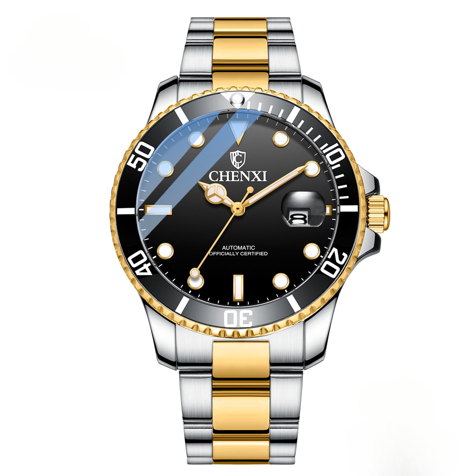 Men's gold and black wristwatch with a transparent bottom, hollow ...