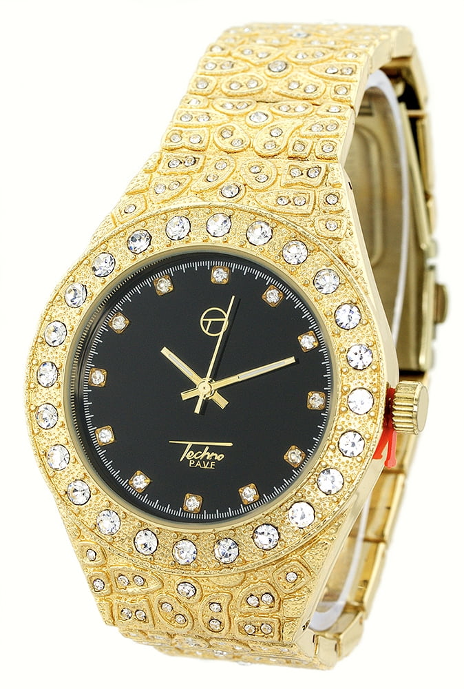 Men's heavy gold tone Nugget clubbing watch Black dial 43 mm case ...
