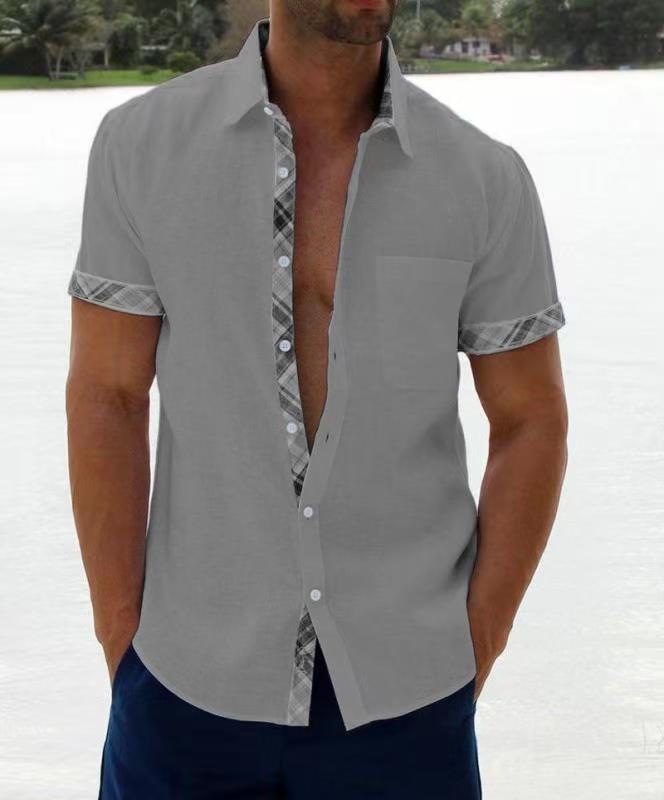 Men's long-sleeved shirt floral plus size men's tops color block ...