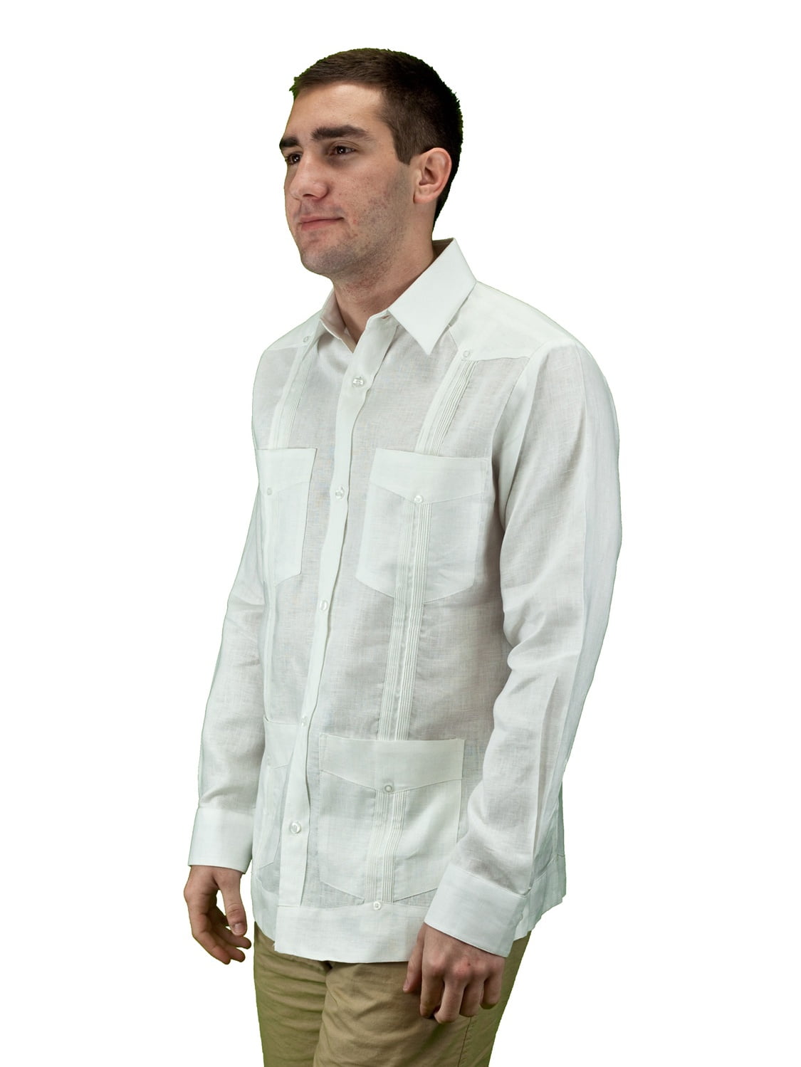 Men's mexican wedding shirt, linen guayabera shirt SIZE:L COLOR:WH ...