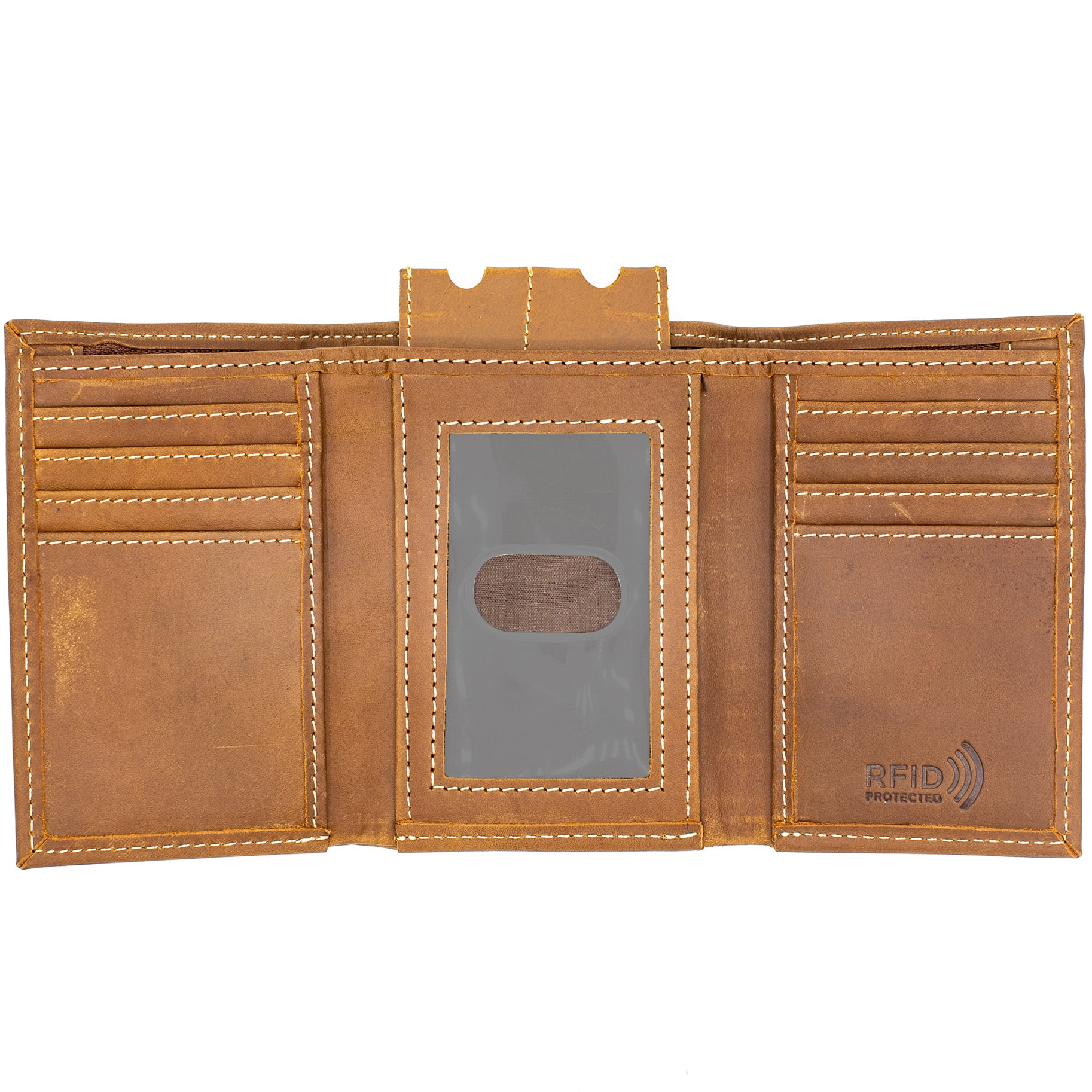 Men's rfid Safe Trifold Leather Wallet Rustic Brown Thumb ID Key Holder ...