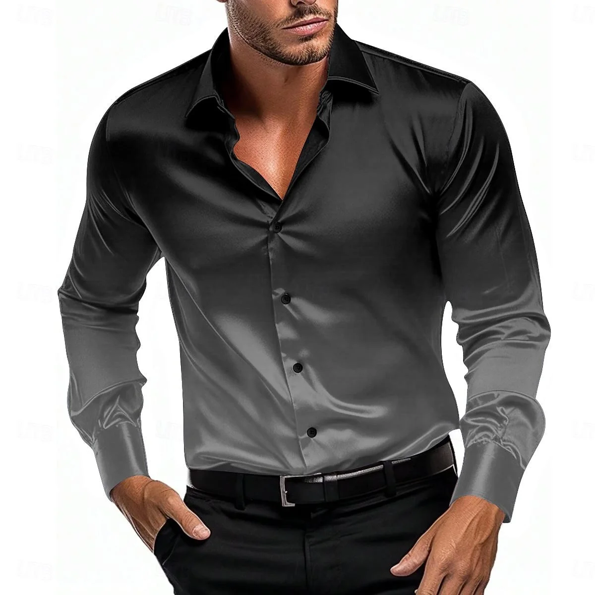 Men's shirt 3D printed lapel long sleeved shirt Spring/Summer business ...