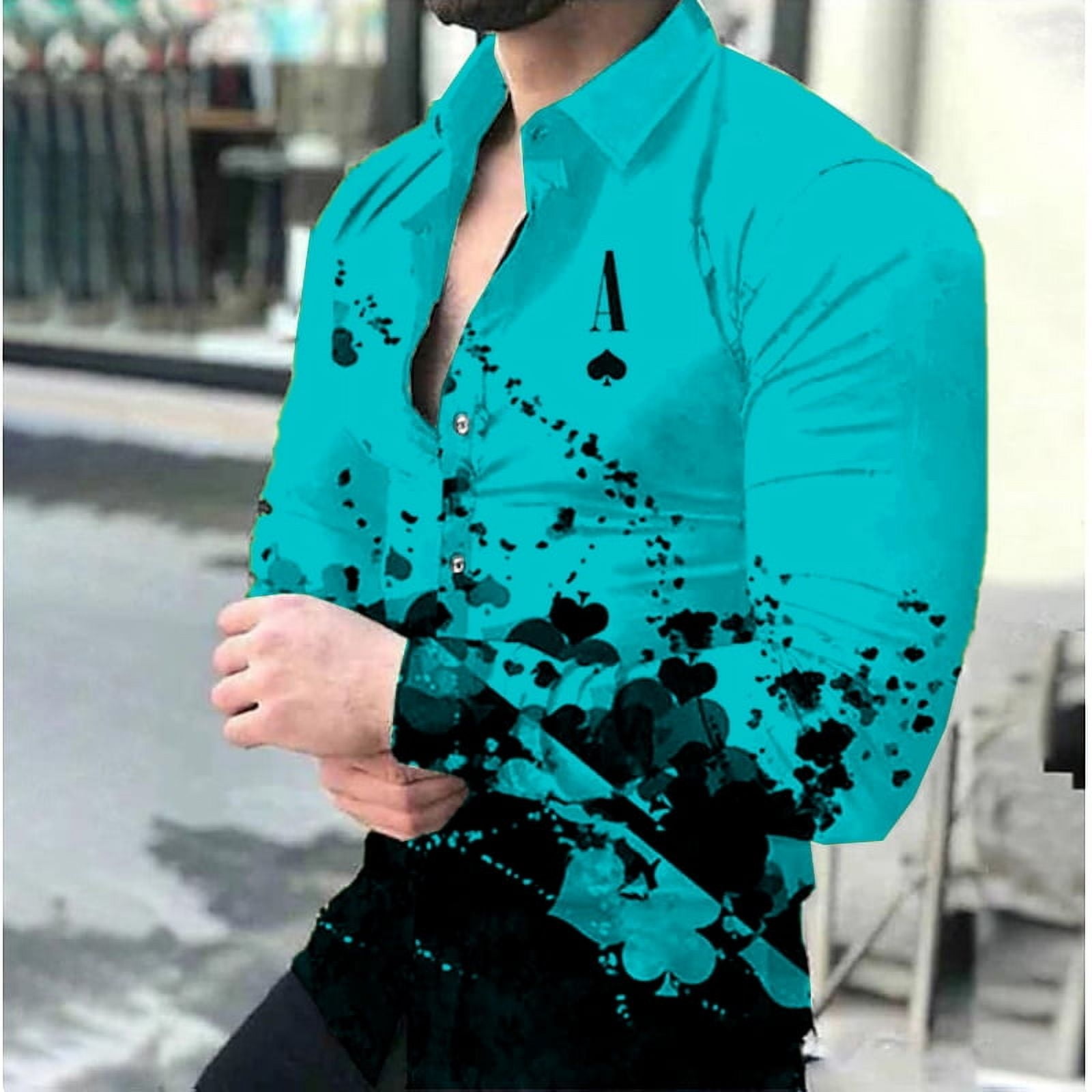 Men's shirts poker black pink white a series of men's new casual ...