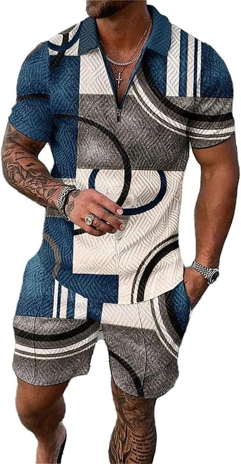 Men’s short sets outfits 2 piece Summer Tracksuit Short Sleeve Polo men's shirt and short sets ...