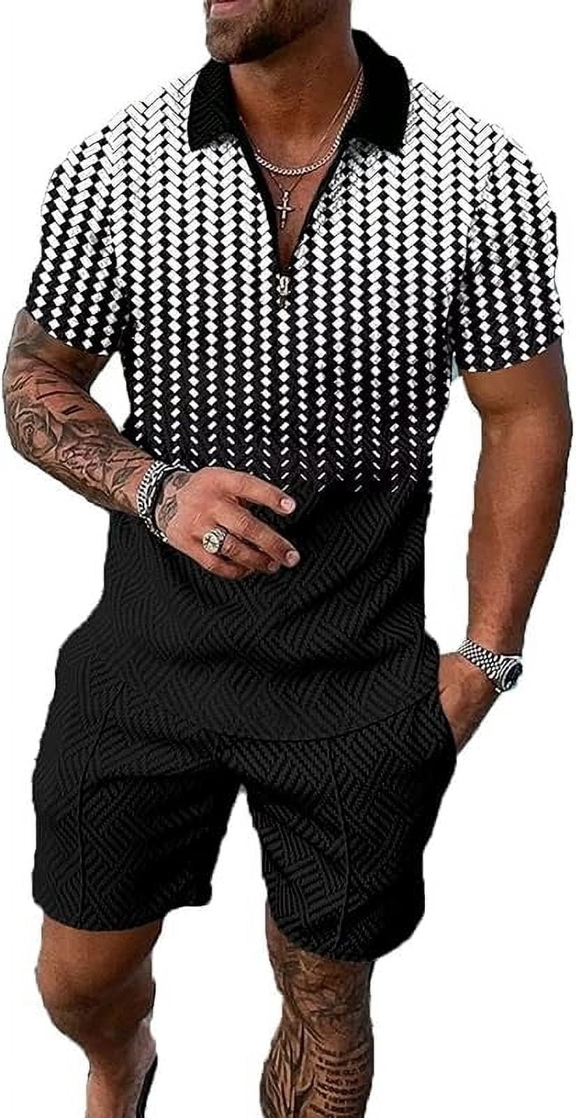 Men’s short sets outfits 2 piece Summer Tracksuit Short Sleeve Polo men ...