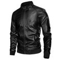 Men's stand-up collar PU leather baseball uniform motorcycle jacket ...