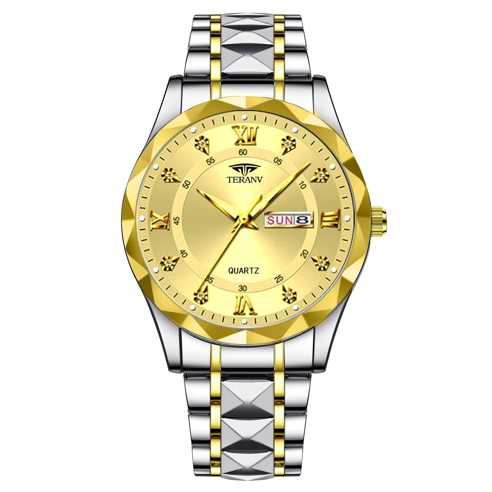Men's watch with calendar, diamond-shaped case, luminous, waterproof ...