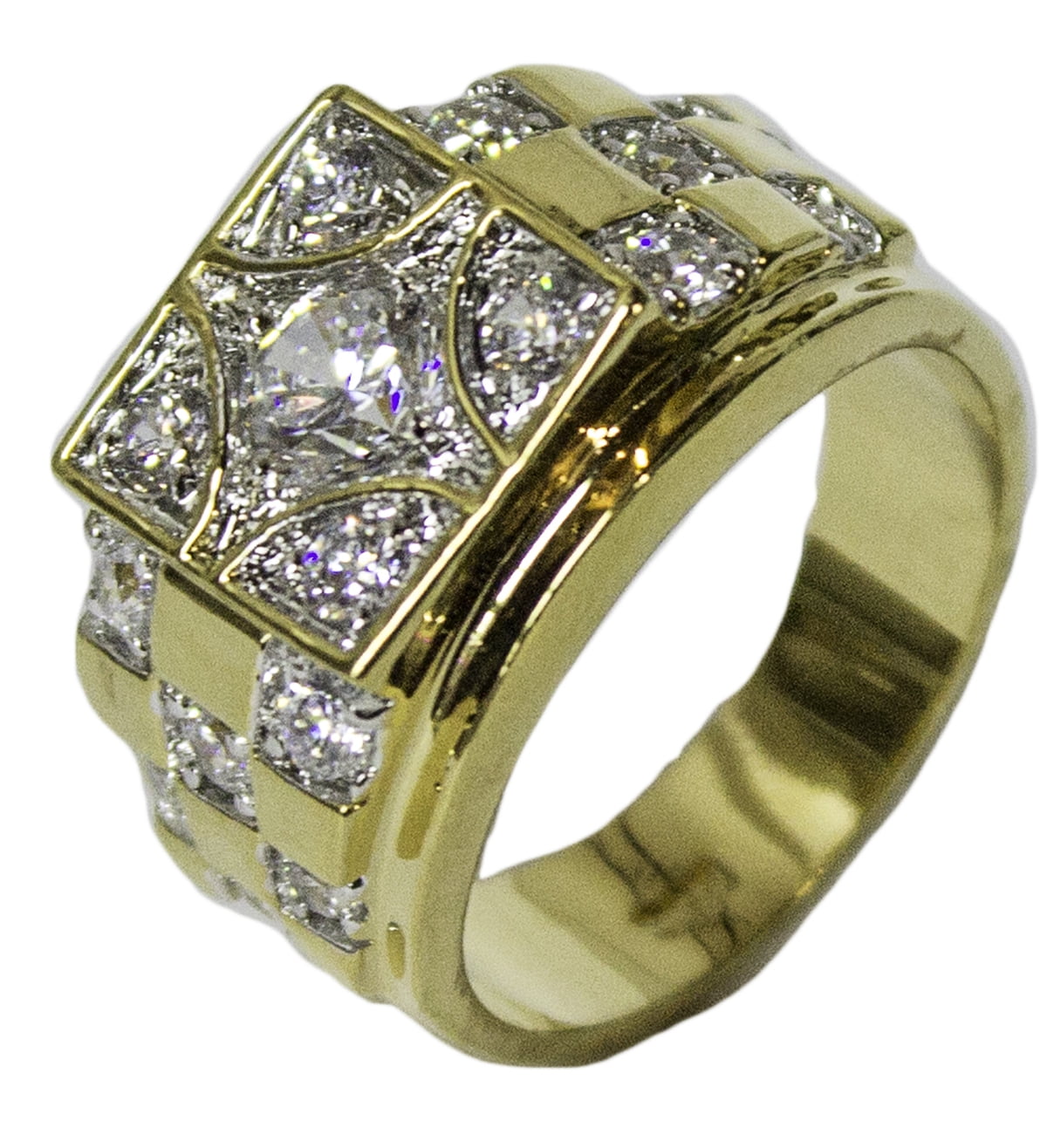 Men's18 Kt Gold Plated Dress Ring Square CZ Pattern 074 (10) - Walmart.com