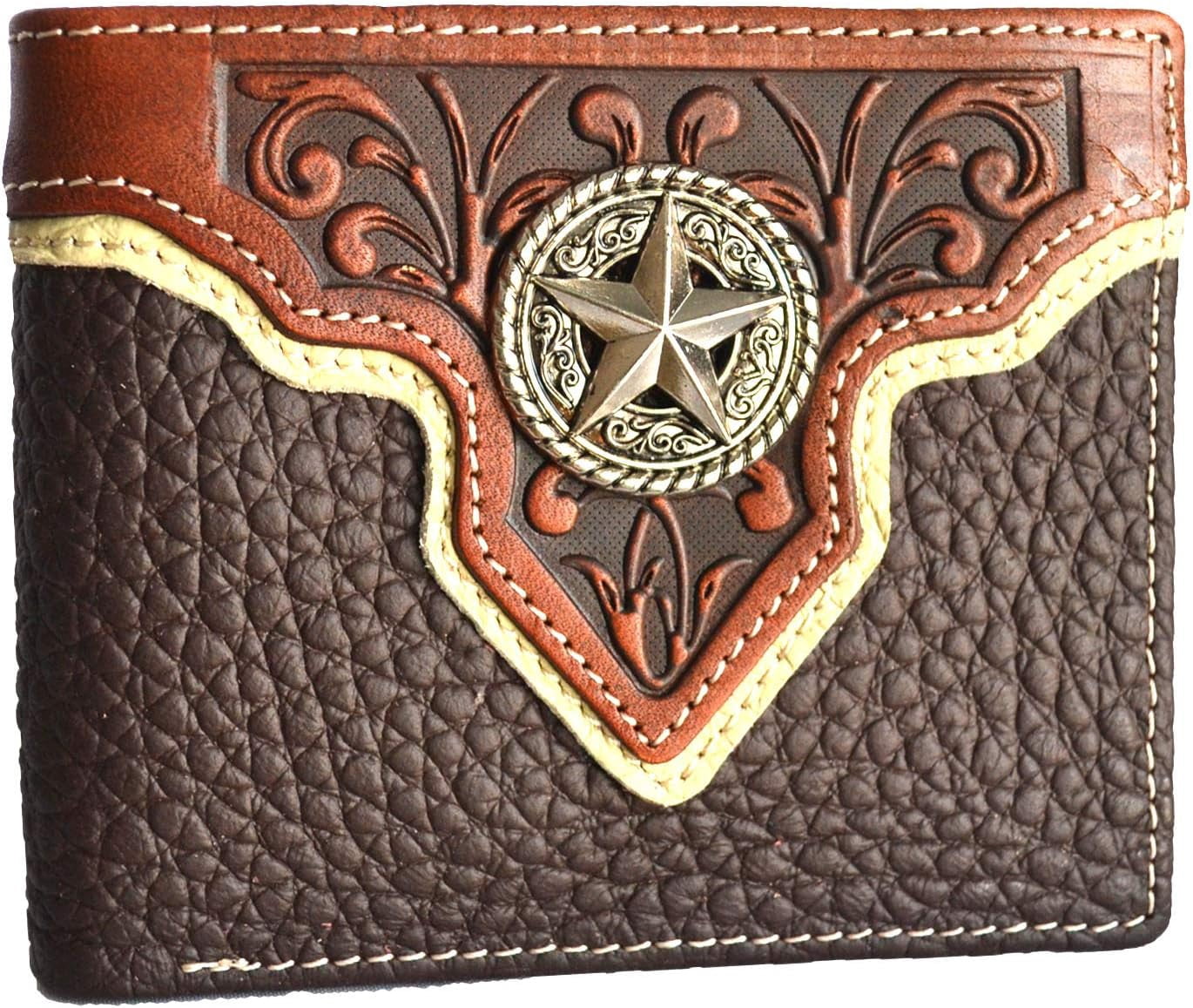 Men western brown leather texas star concho bifold small wallet ...