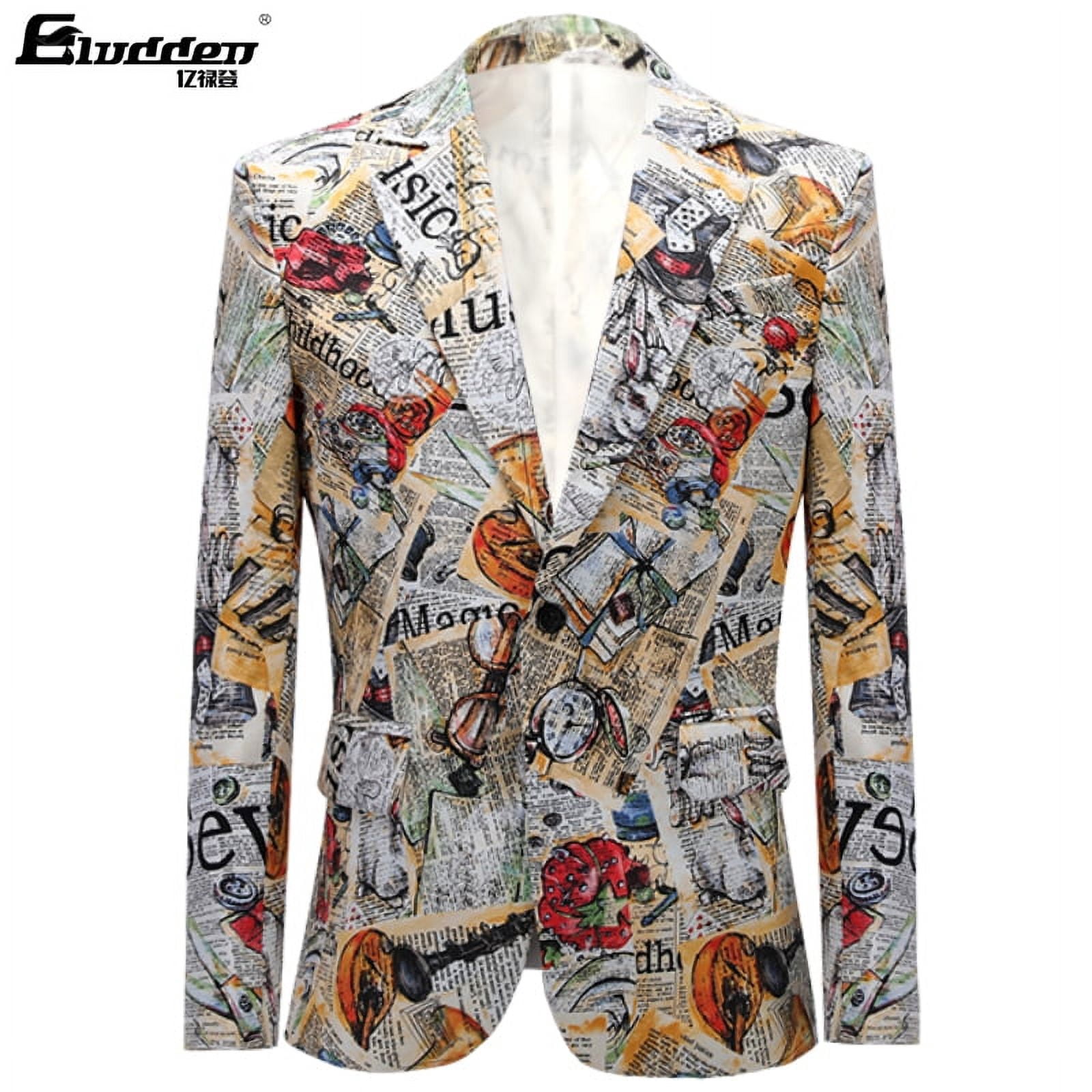 MenRetro Vintage Newspaper Print Casual Blazer Hombre Men DJ Singer ...
