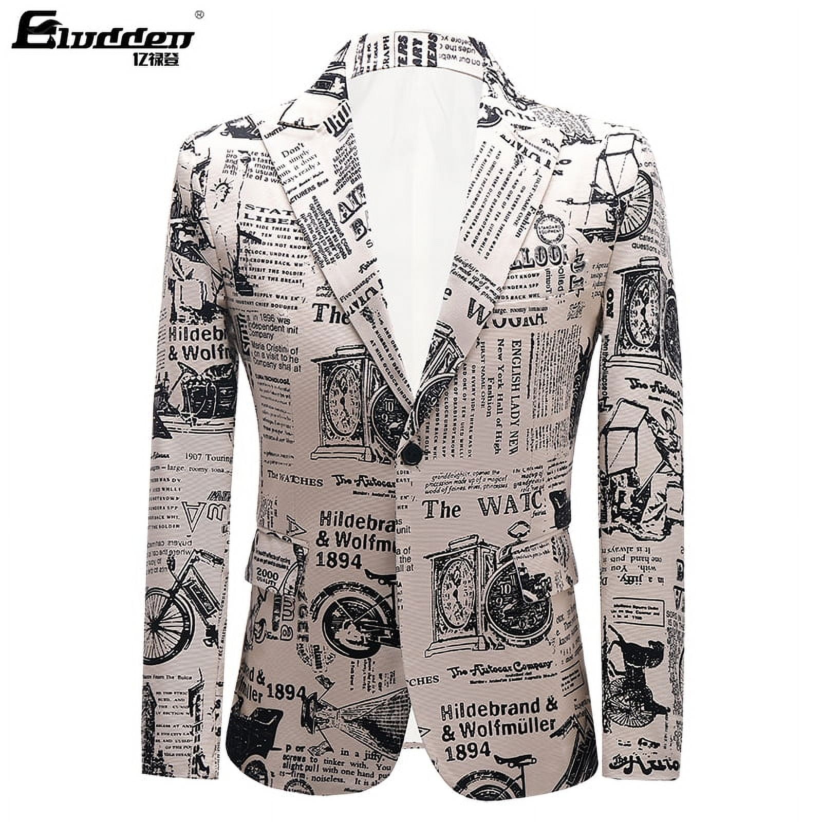 MenRetro Vintage Newspaper Print Casual Blazer Hombre Men DJ Singer ...