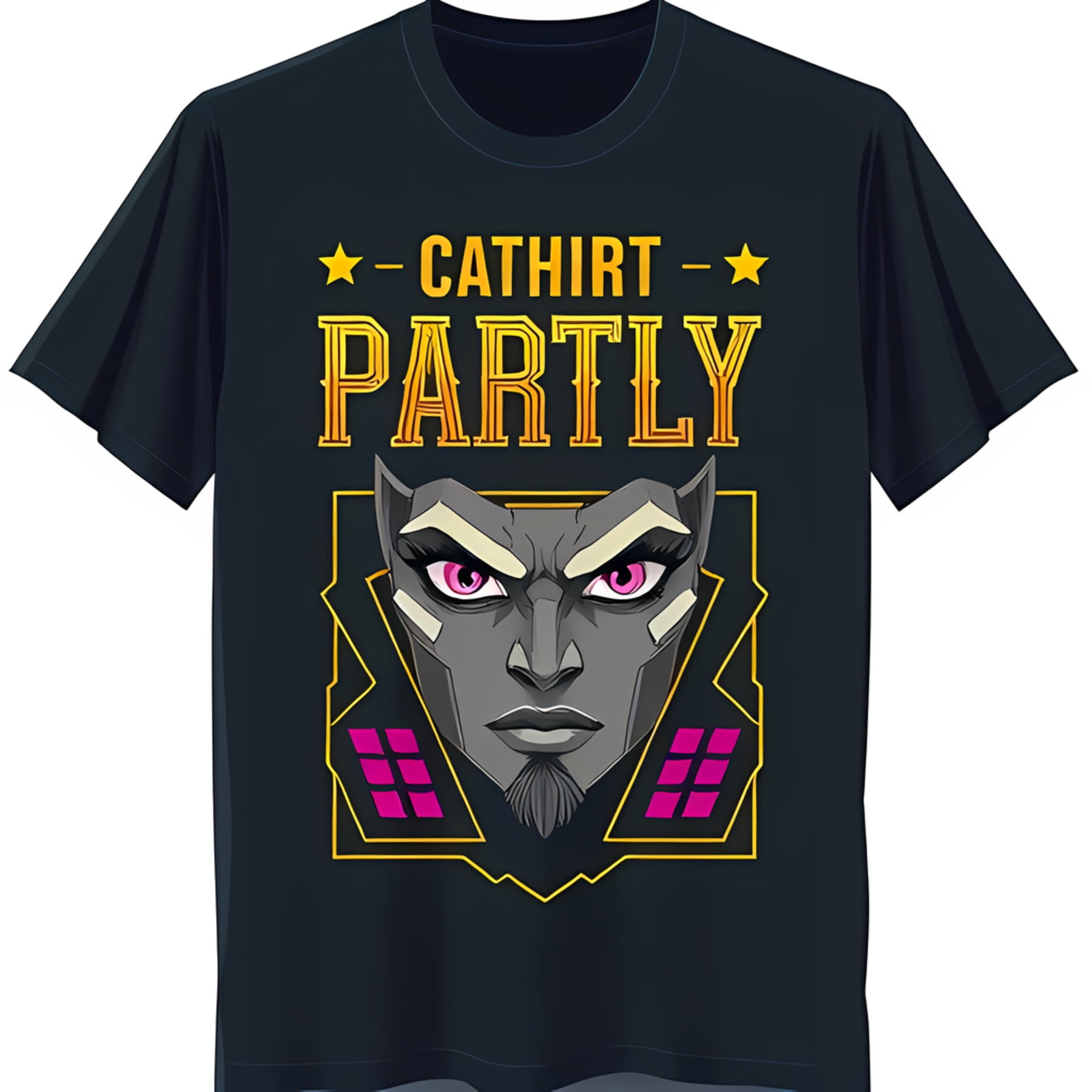 Menacing Grey Character with Pink Beard & Eyes Unique Black T-Shirt ...