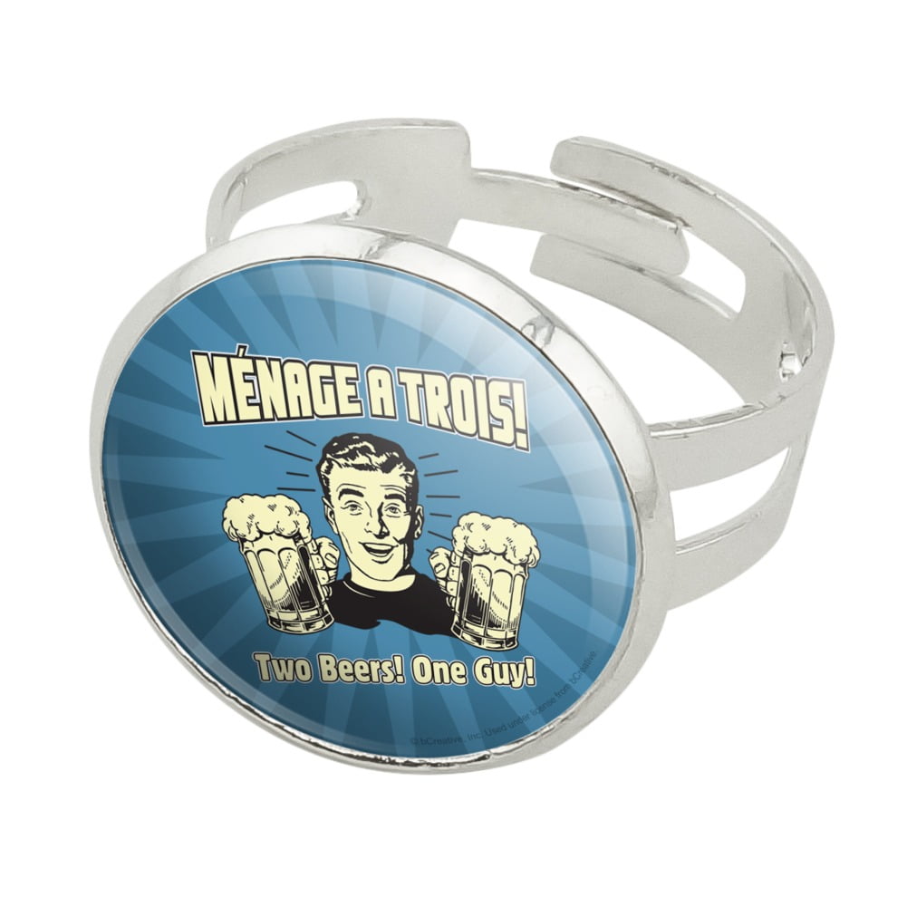 Menage A Trois Threesome Two Beers One Guy Funny Humor Retro Silver ...