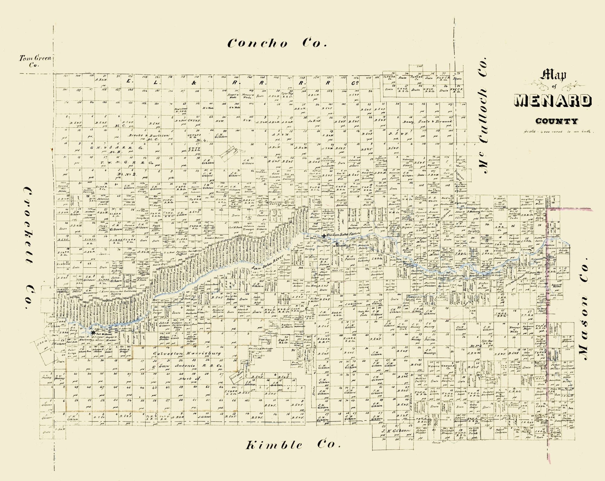 Historic County Map - Menard County Texas - General Land Office 1871 ...