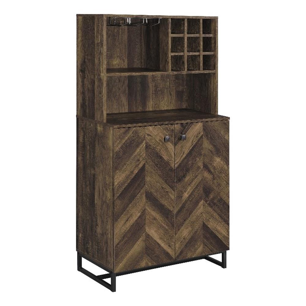 Mendoza 2-door Wine Cabinet Rustic Oak Herringbone and Gunmetal ...