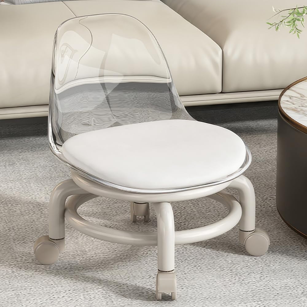 Meneflix Low Rolling Seat Round Stool with Wheels PU Leather Low Height ...