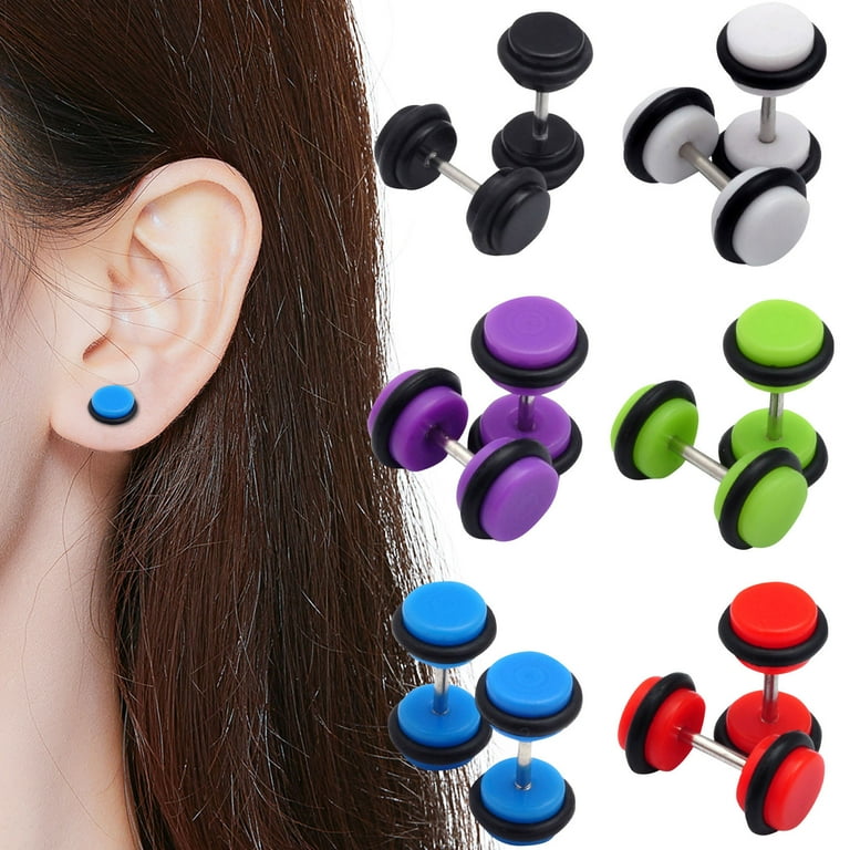 Mengdaheng Earrings for Women Trendy 6 Pairs Faux Fake Ear Plugs Gauges Taper Earring 8Mm Unisex Acrylic Body Jewelry Piercings