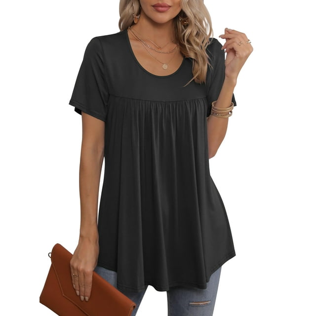 Mengpipi Blouses for Women Casual Crew Neck Short Sleeve Tunic Tops ...