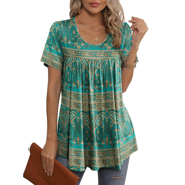 Mengpipi Blouses for Women Casual Crew Neck Short Sleeve Tunic Tops ...
