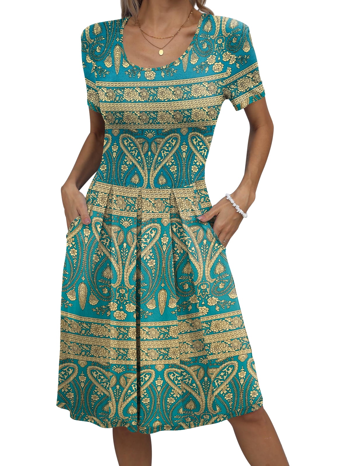 Mengpipi Women's Summer Casual Crew Neck Dress, Loose Flowy with ...
