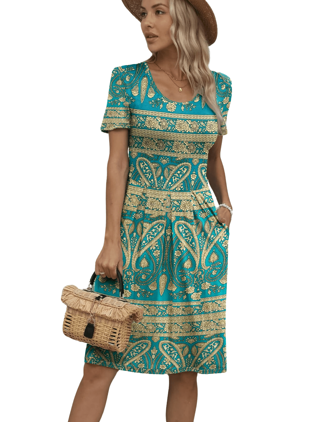 Mengpipi Women's Casual Crew Neck Summer Dress, Loose Flowy with ...