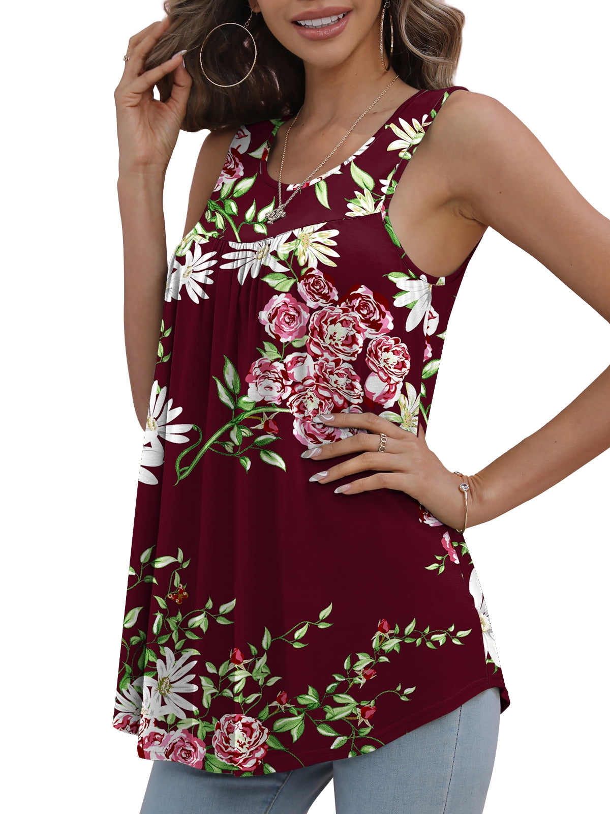 Mengpipi Tank Top for Women Summer Pleated Loose Casual Sleeveless ...