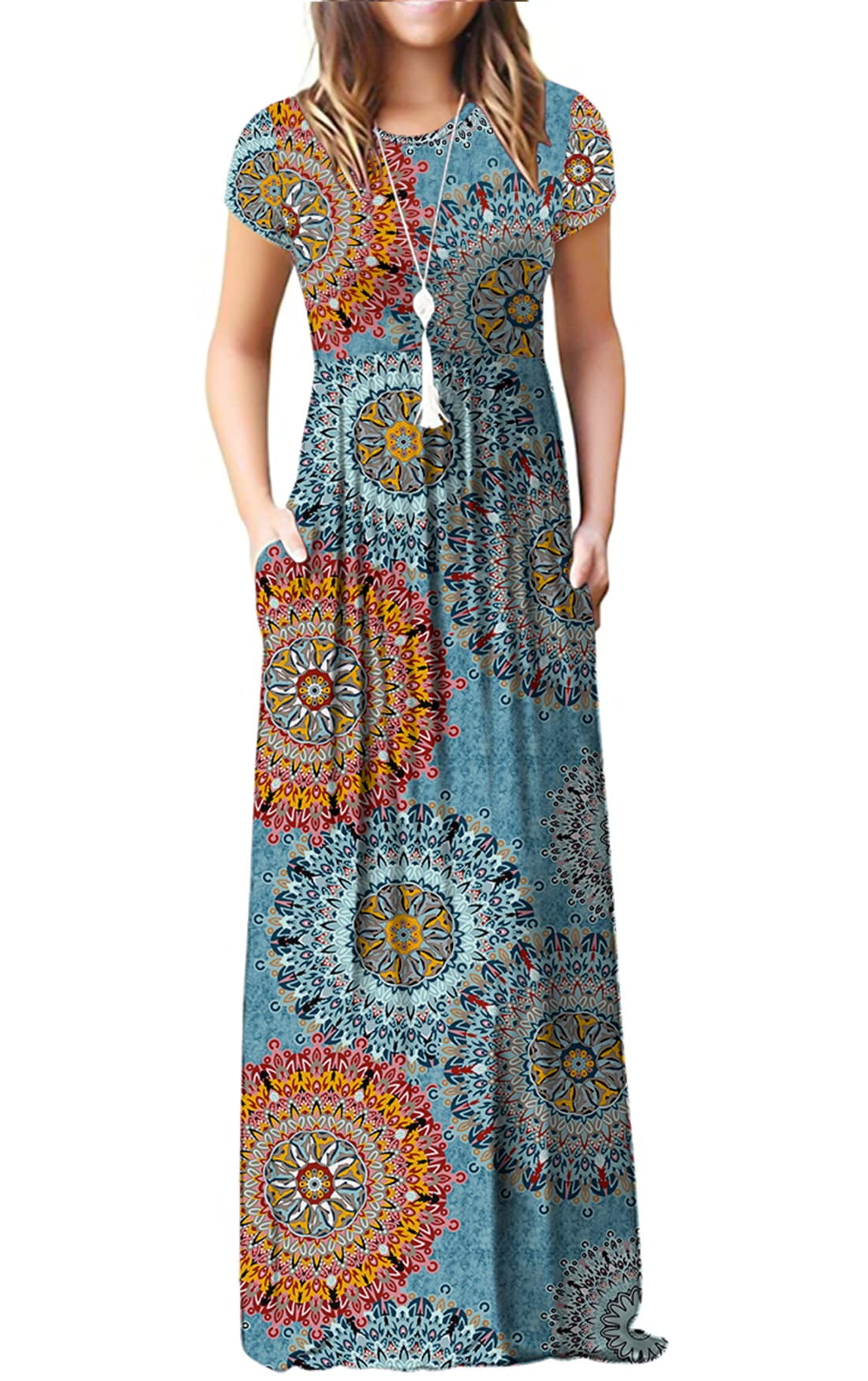 Mengpipi Women's Summer Maxi Dress, Short Sleeve, Long Loose Fit with ...