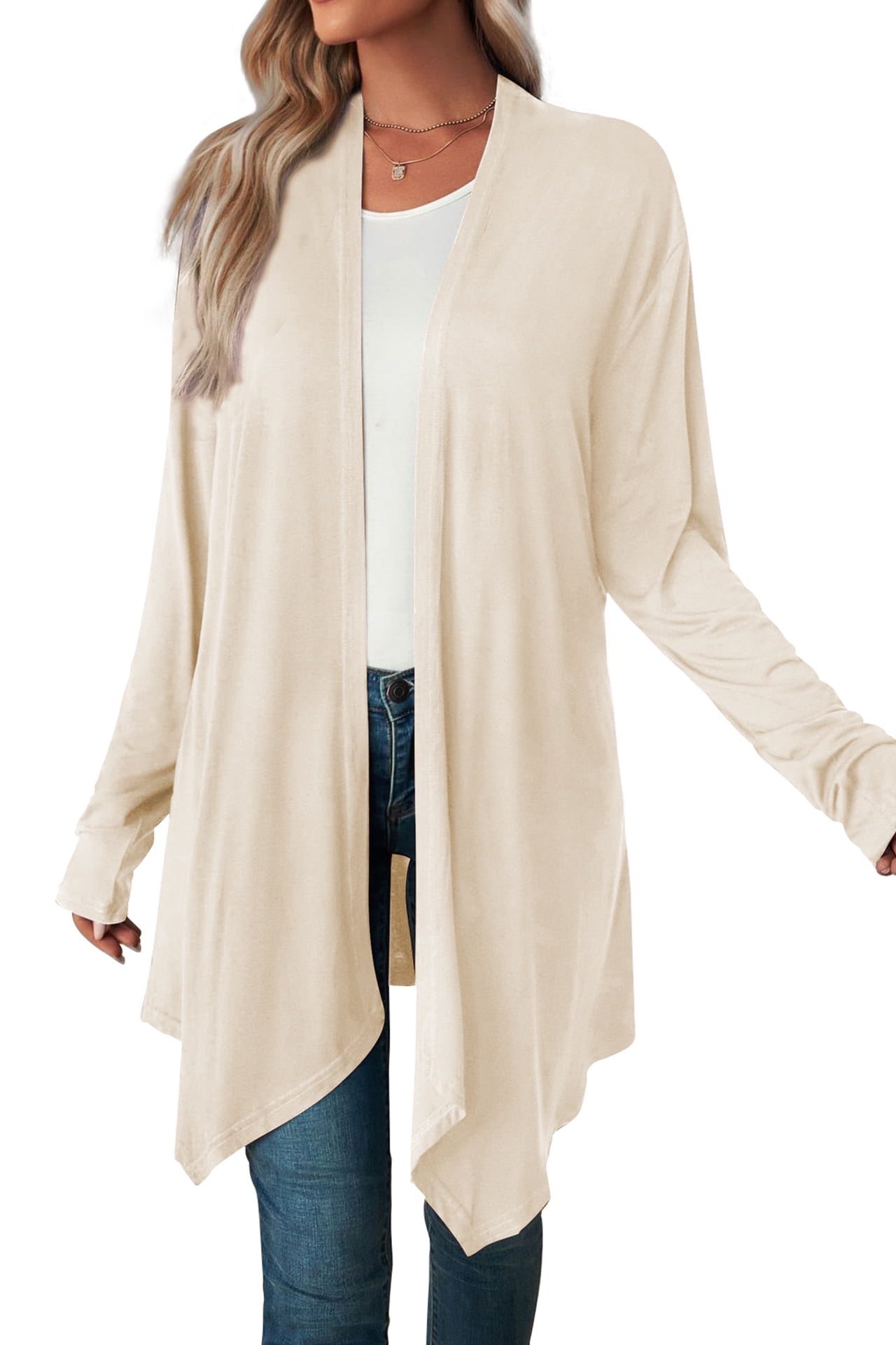 Mengpipi Women's Basic Casual Lightweight Long Sleeve Drape Open Front ...