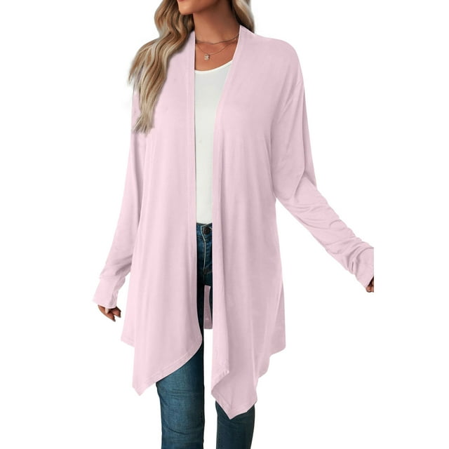 Mengpipi Women's Basic Casual Lightweight Long Sleeve Drape Open Front ...