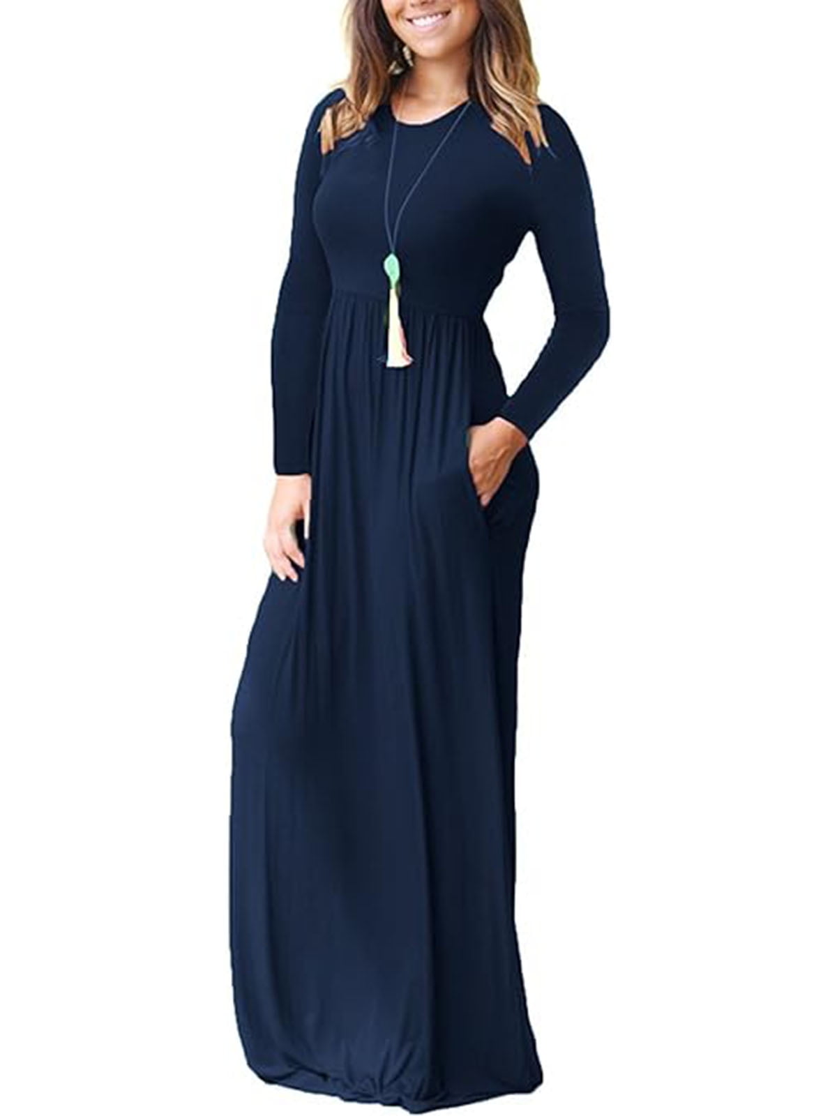 Mengpipi Women's Maxi Dress, Long Sleeve, Casual, Loose Plain with ...
