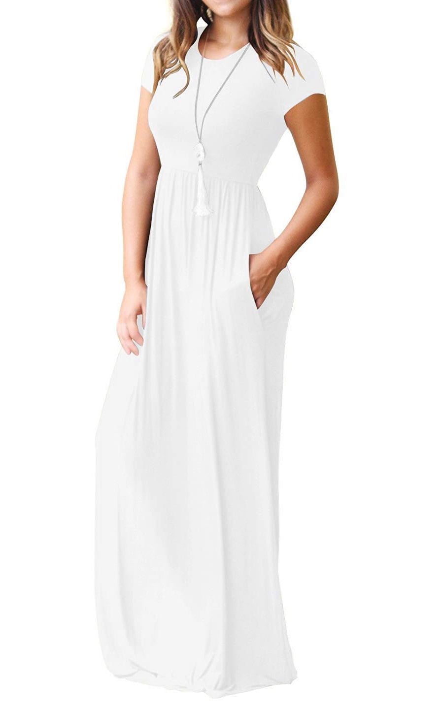 Mengpipi Women's Maxi Dress, Short Sleeve, White, S-4XL, Casual Loose ...