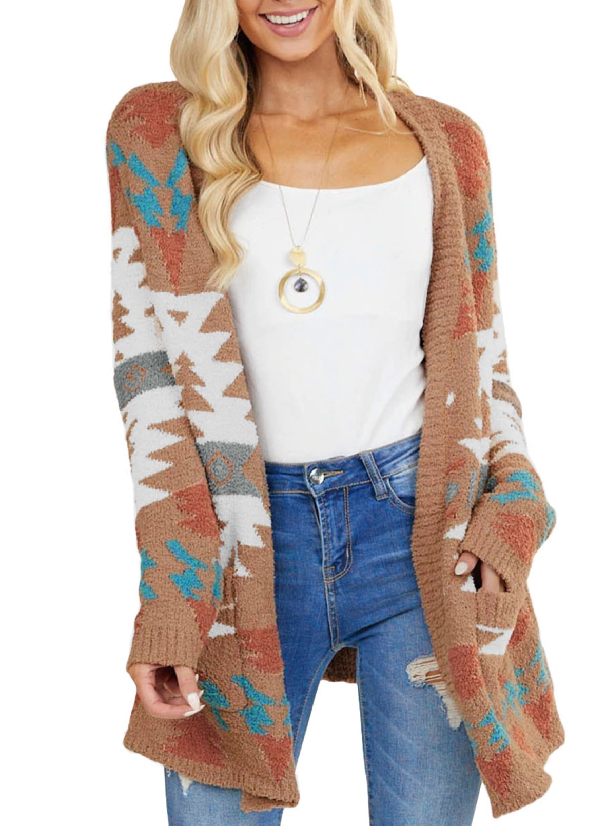 Women's Cardigan Long Sleeve Open Front Draped Sweater Rib Banded w ...