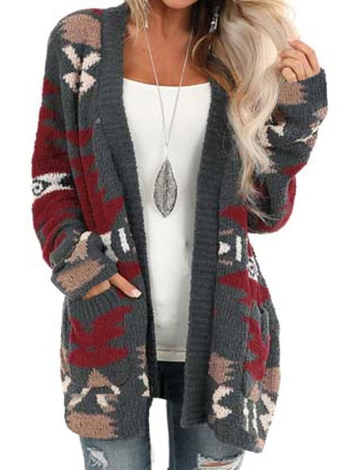 Mengpipi Women's Ethnic Clothing: Open Front Boho Aztec Cardigan ...