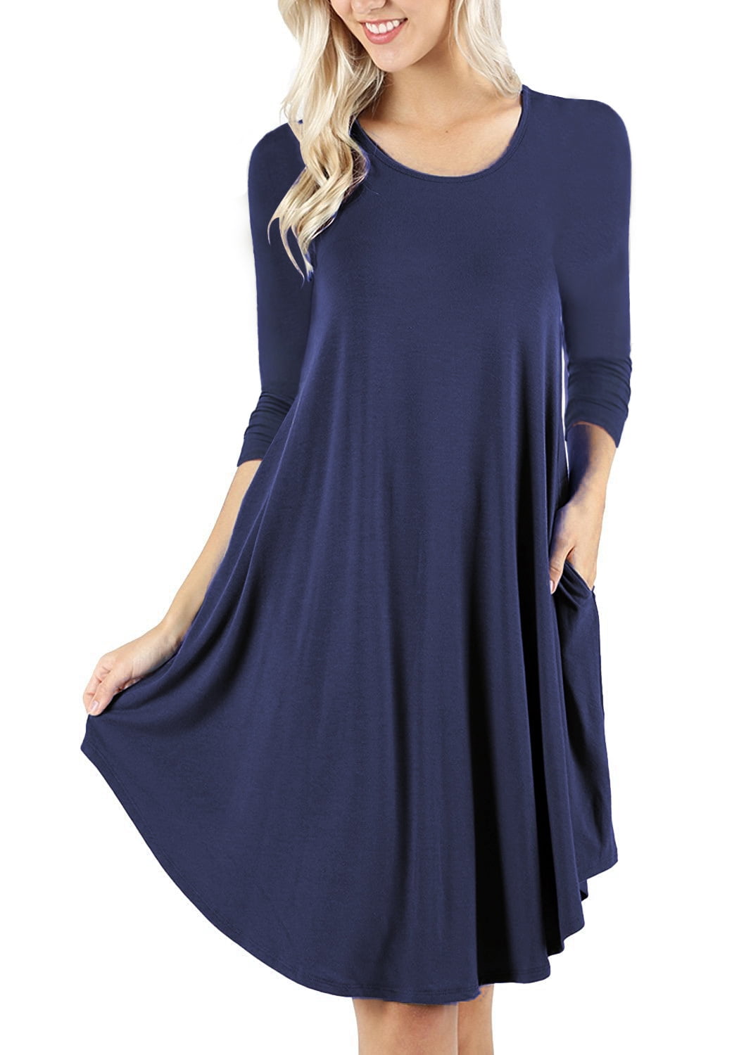 Mengpipi Women's T-Shirt Dresses Long Sleeve Plain Flowy Women Midi ...