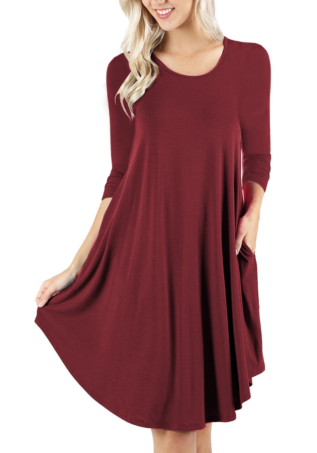 Mengpipi Women's T-Shirt Dresses Long Sleeve Plain Flowy Women Midi ...