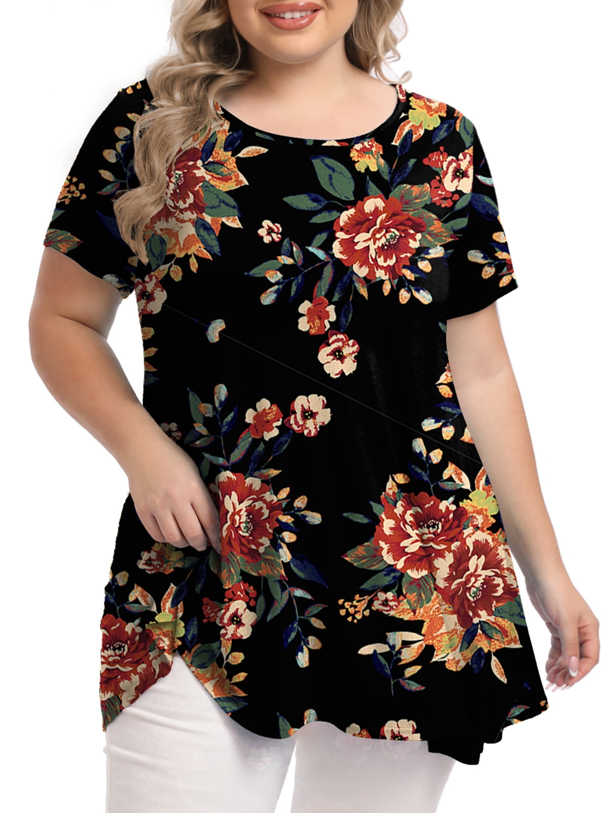 Mengpipi Womens Casual Scoop Collar Plus Size T Shirts Summer Tops ...
