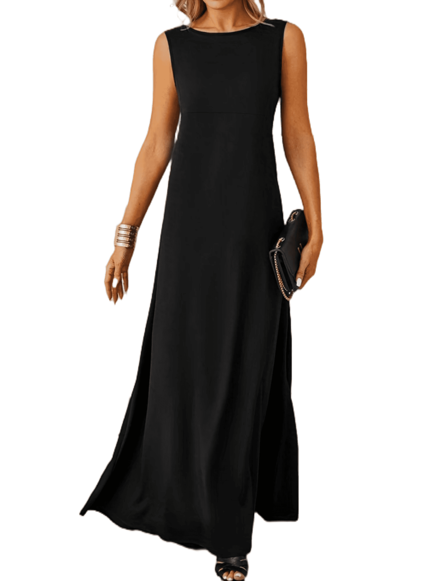 Mengpipi Womens Dresses Sleeveless Elegant Crew Neck A-Line Maxi ...