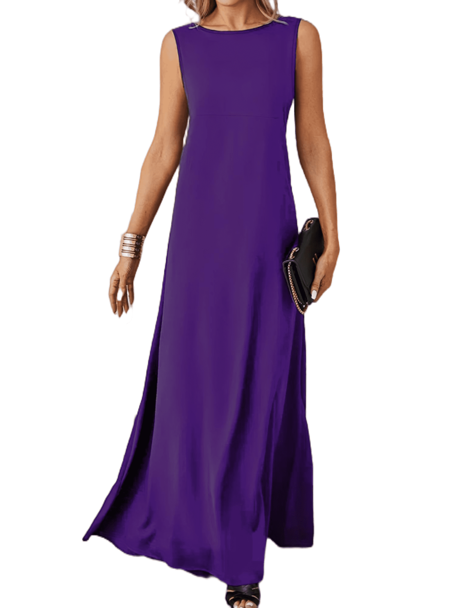 Mengpipi Womens Dresses Sleeveless Elegant Crew Neck A-Line Maxi ...