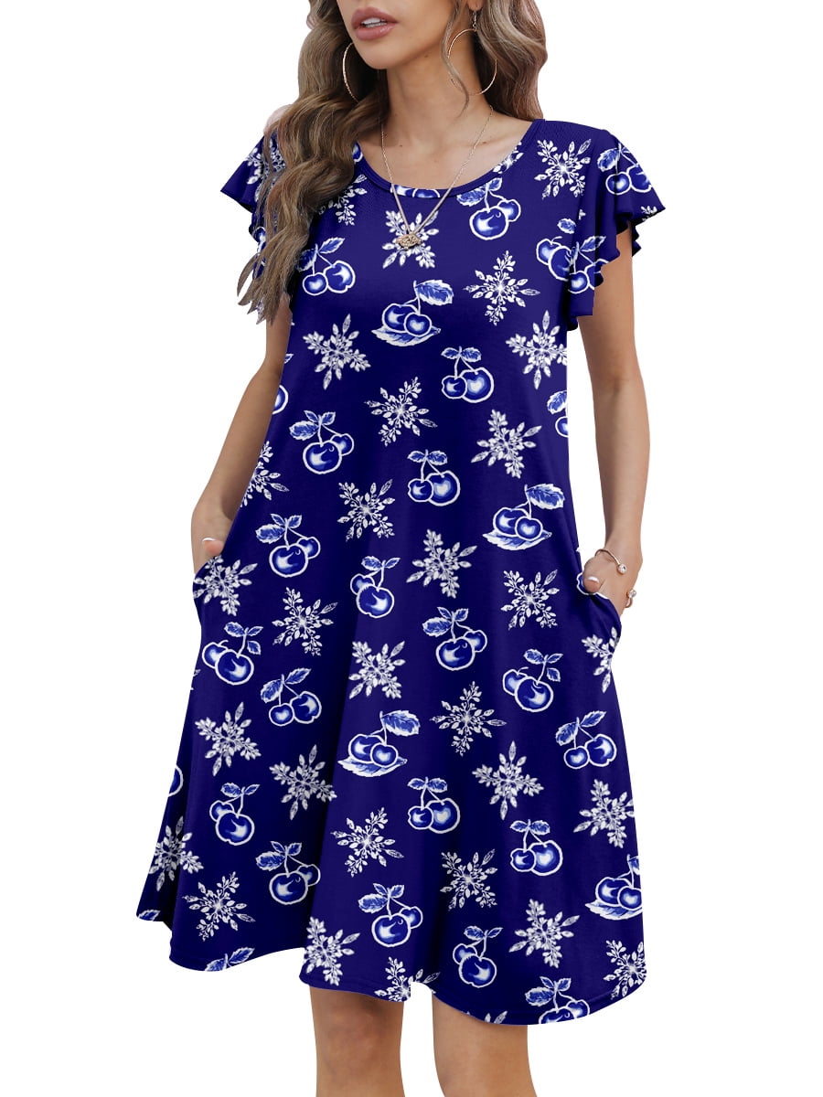 Mengpipi Women's Summer Casual Ruffle Sleeve Floral Print Beach ...